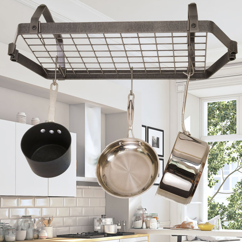 Enclume Handcrafted Low-Ceiling Retro Rectangle Pot Rack with 12 Hooks ...