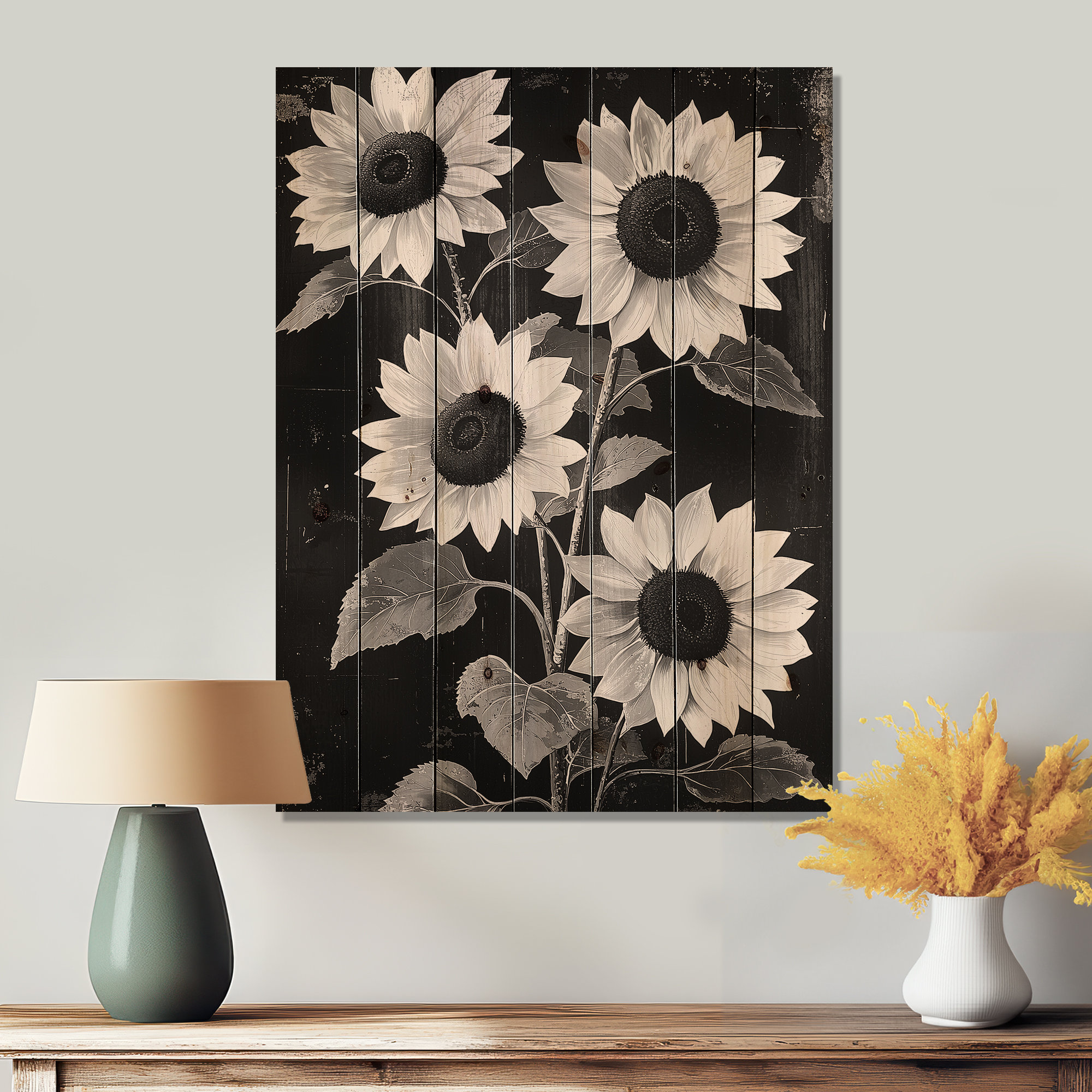 Ophelia & Co. Midnight Sunflowers Beauty - Sunflowers Wood Wall Art ...