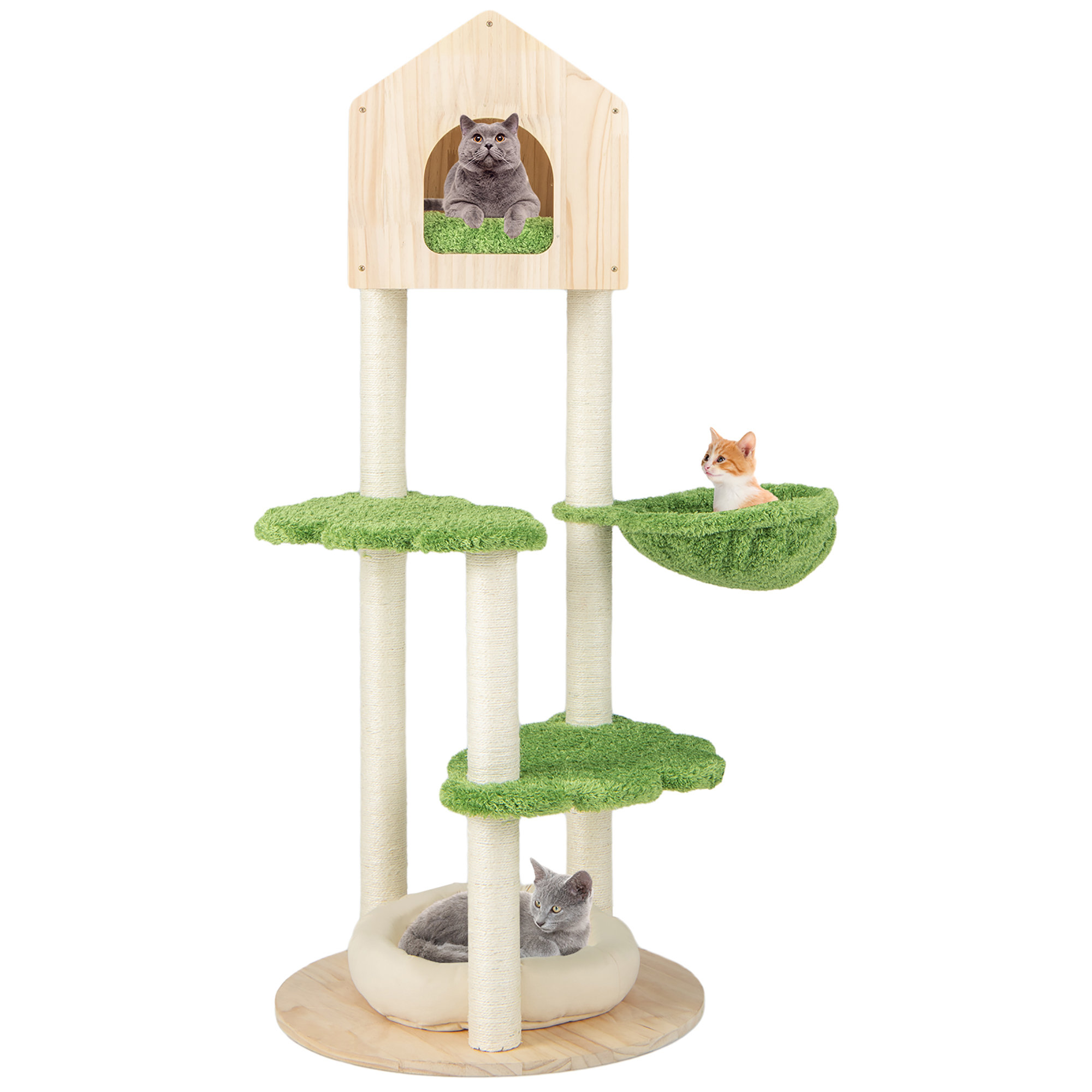 Latitude Run® Wooden Cat Tree 55'' Tall Cat Climbing Stand W/ Sisal ...