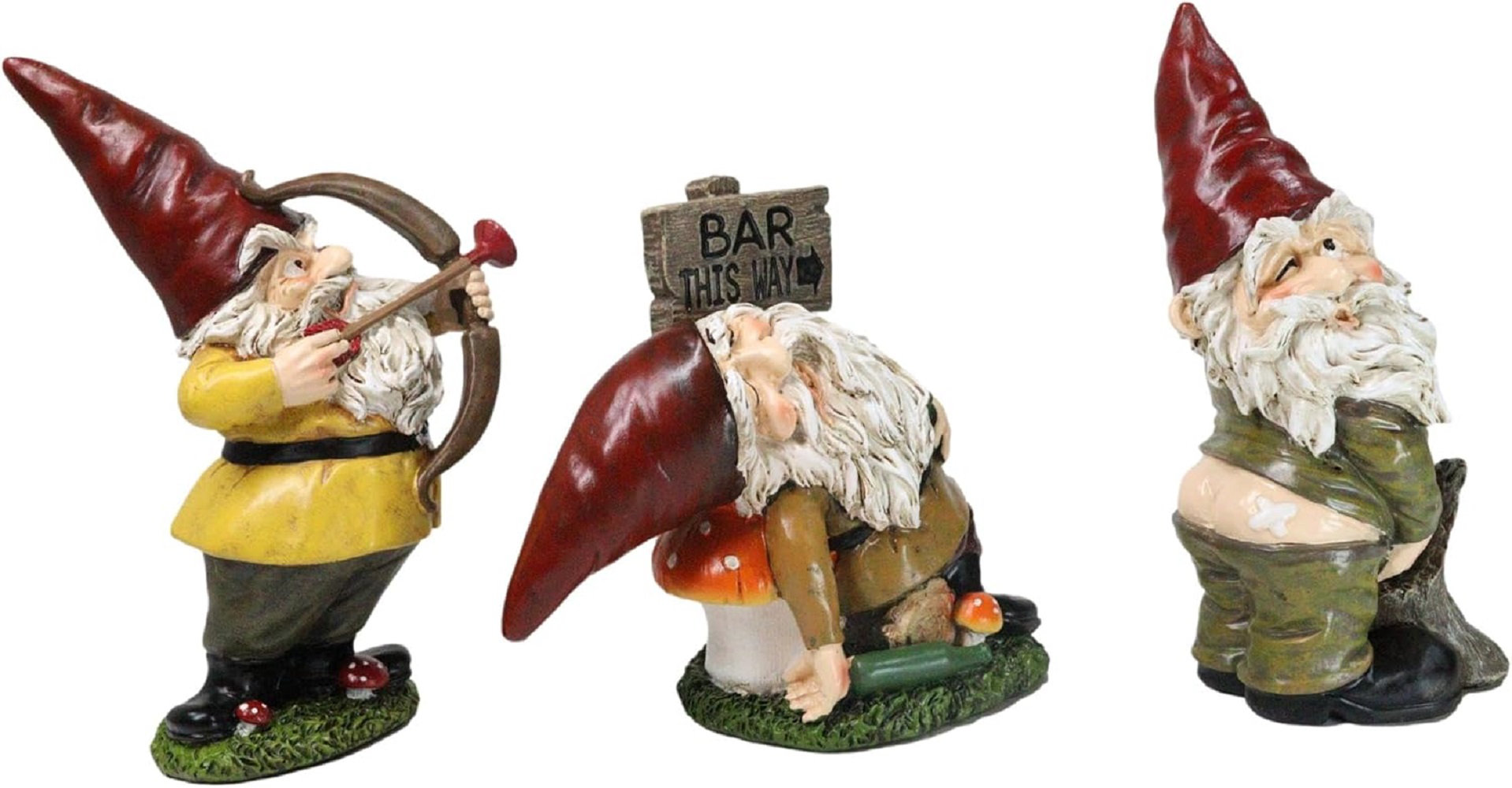 Trinx Set Of 3 Forest Mischief Bad Naughty Gnomes Drunk Peeing And ...