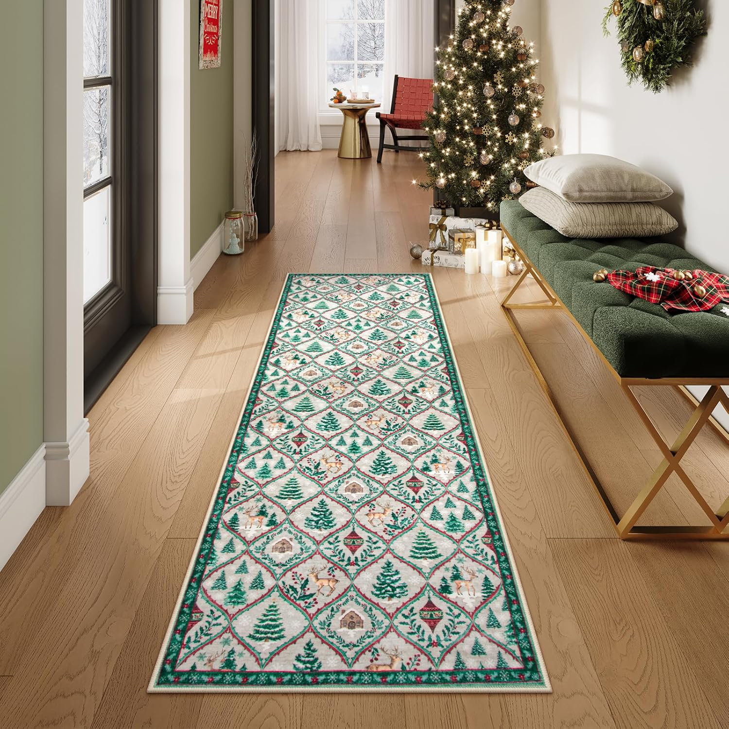 The Holiday Aisle® Christmas Area Rug, Print Reindeer Rugs For Bedroom ...