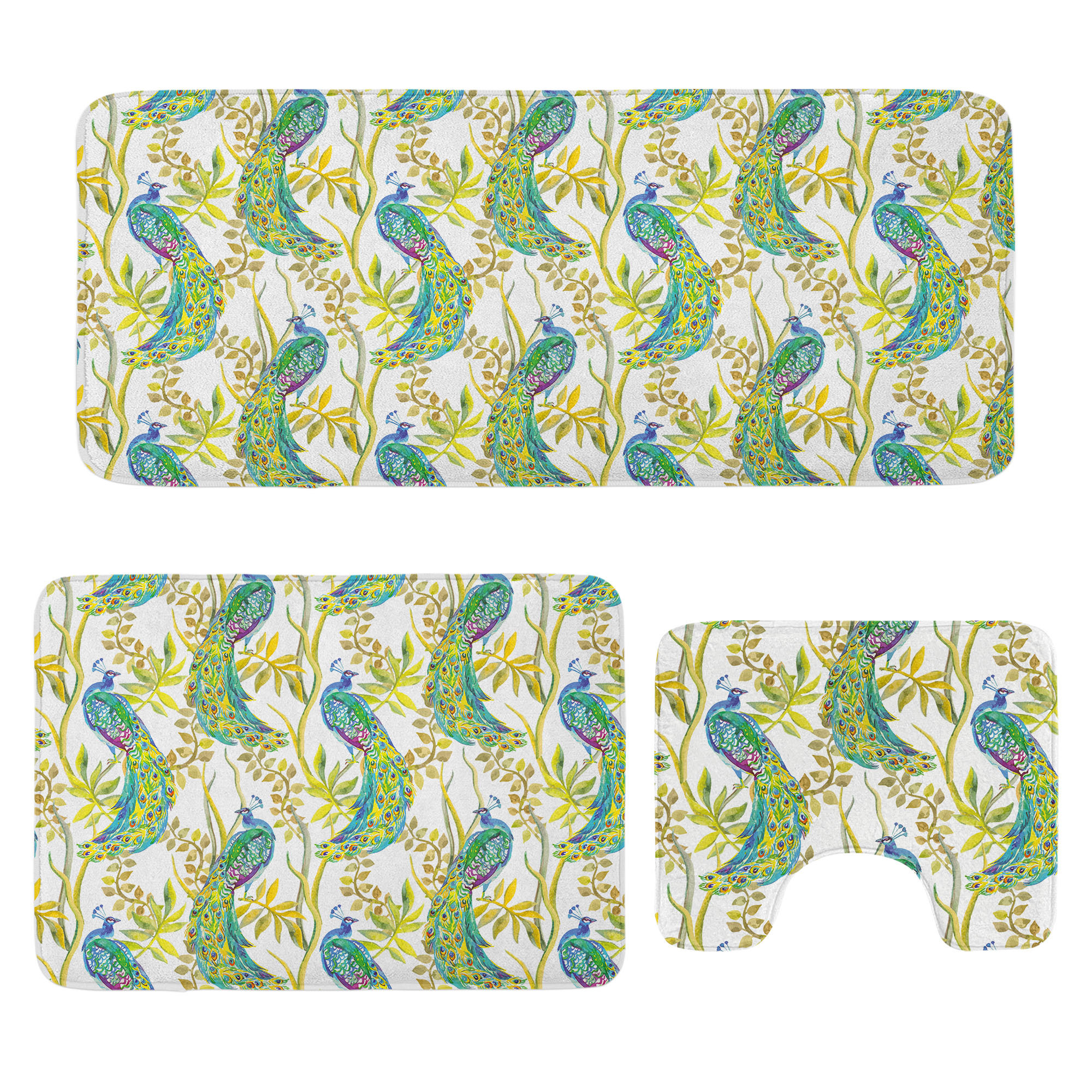 Dakota Fields Peacock Bathroom Rug Set 3 Pieces U-Shape & Rectangle ...