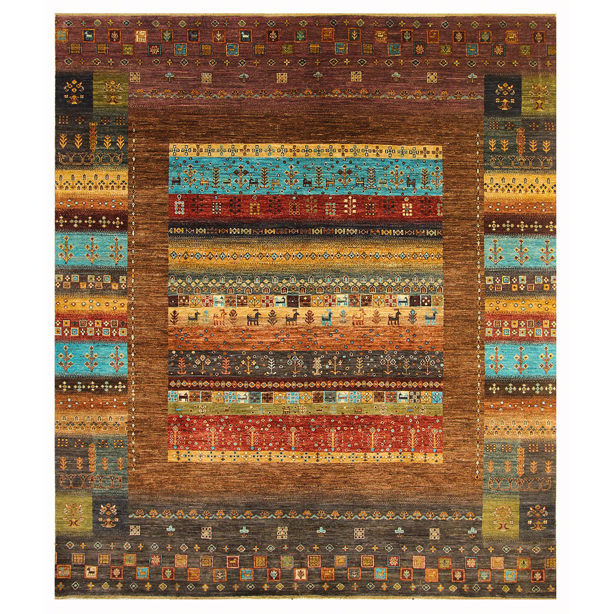 Bokara Rug Co., Inc. High-Quality Hand-Knotted Brown/Orange/Teal Area ...