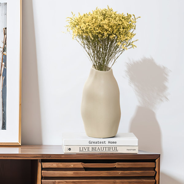 Wrought Studio Ivory White Ceramic Modern Tall Vase | Wayfair