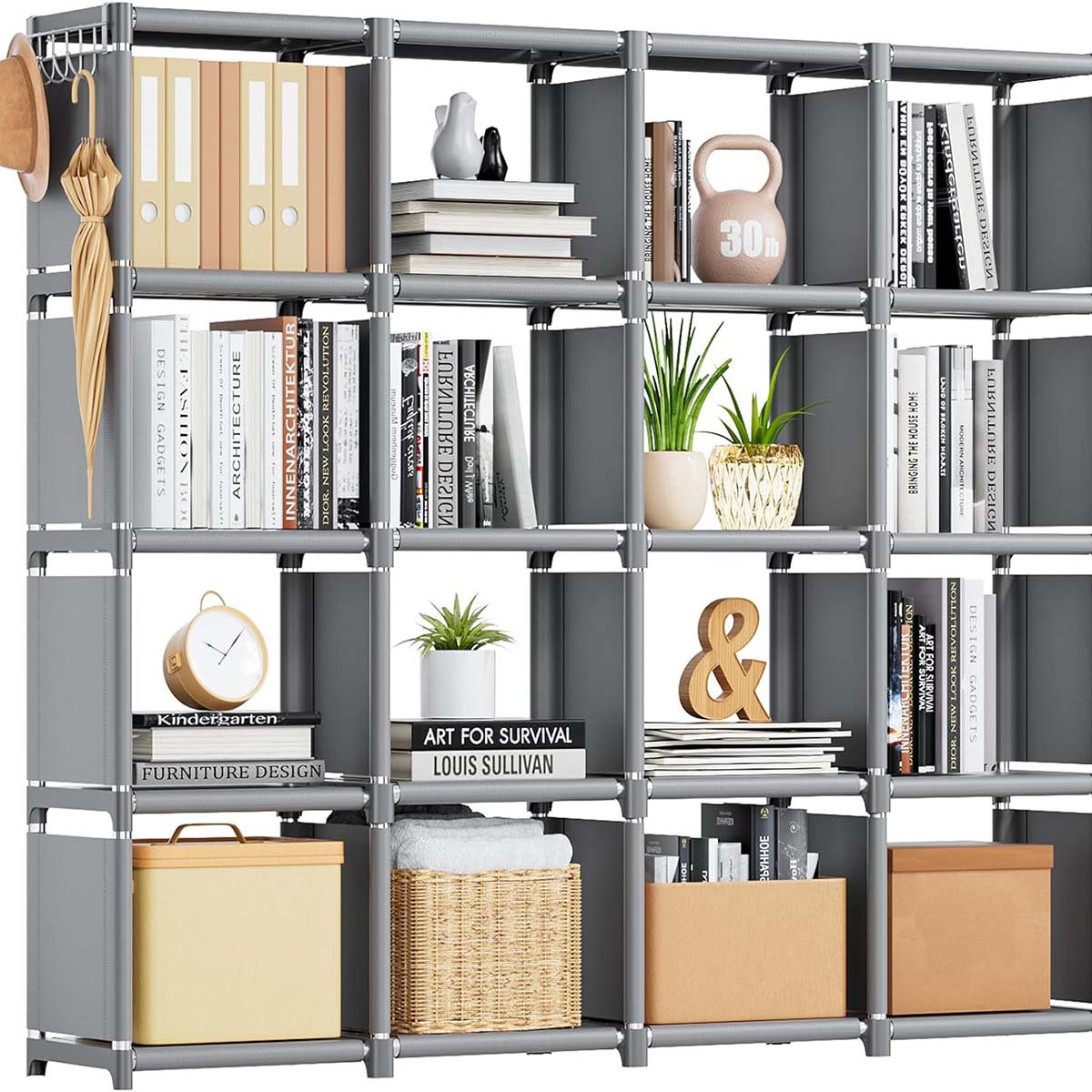 KINOFO Book Shelf, 16 Cube Storage Organizer, DIY Bookcase, Metal Cube ...