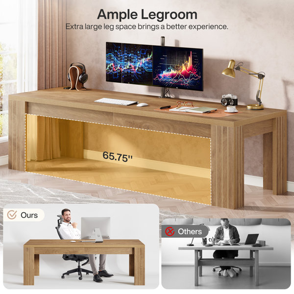 Ebern Designs 78.7 Inches Extra Long Desk For 2 People, Large Two ...
