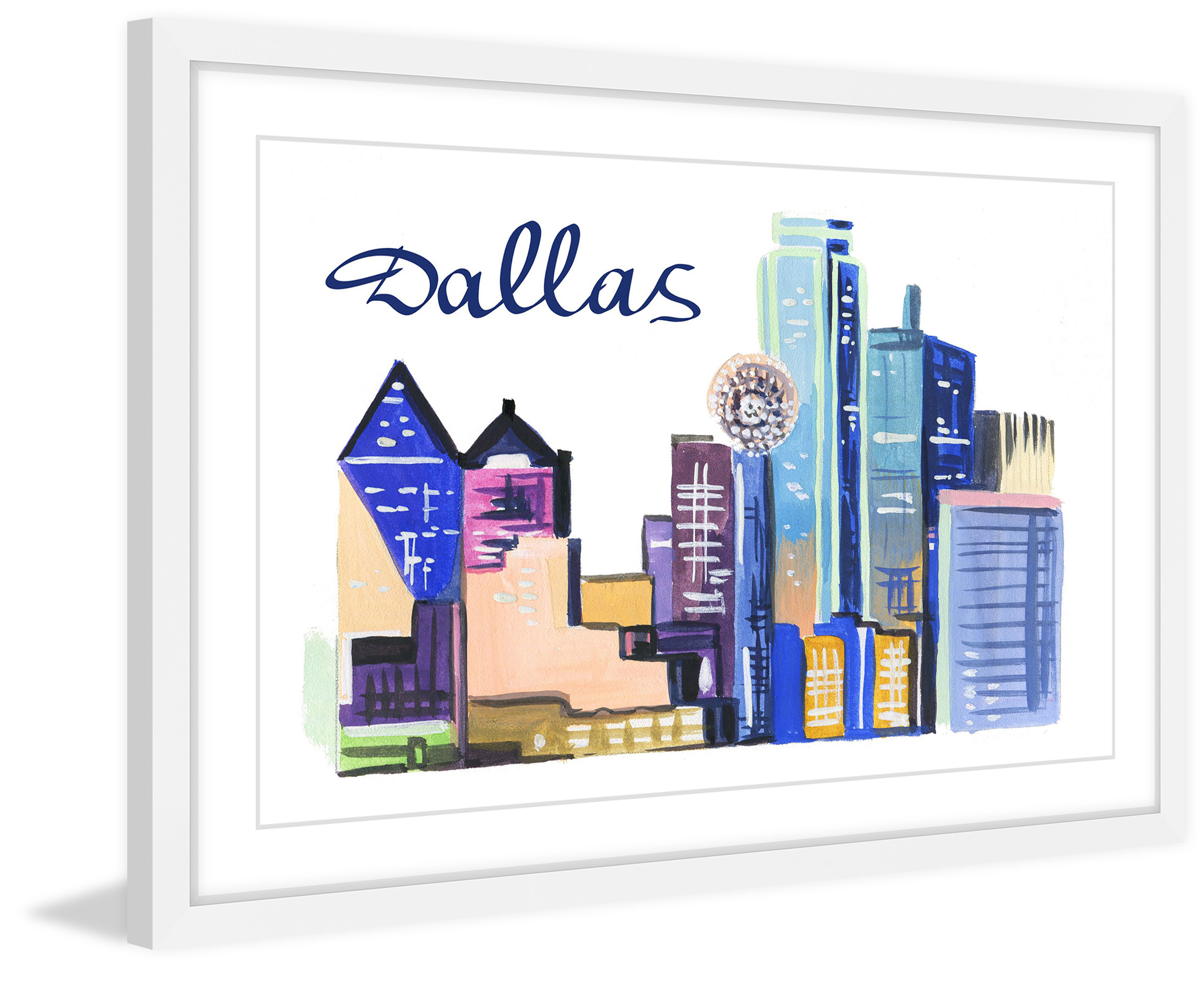 Ivy Bronx 'Dallas Cityscape' Framed Watercolor Painting Print - Wayfair ...