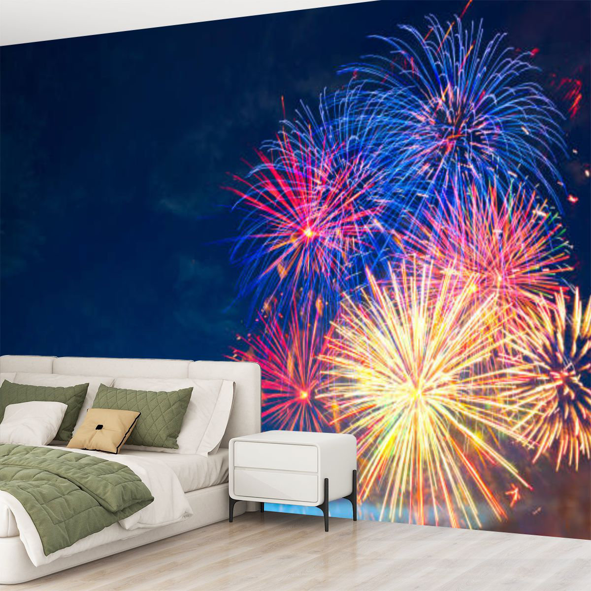 Latitude Run® Peel and Stick Canvas Wallpaper Wall Mural Fireworks ...