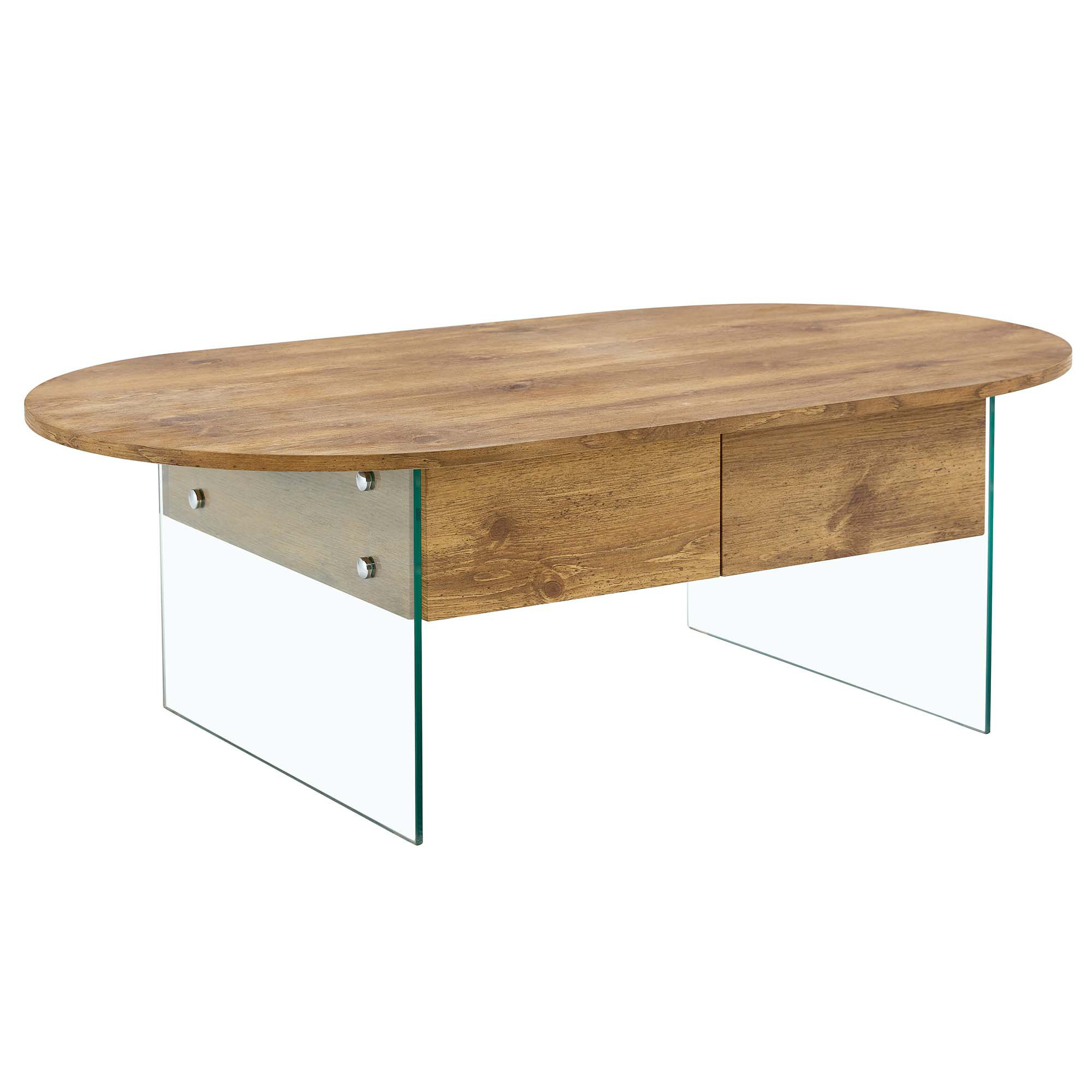 Ivy Bronx Cozy Natural Oval Double Drawer Coffee Table,Multi-Functional ...
