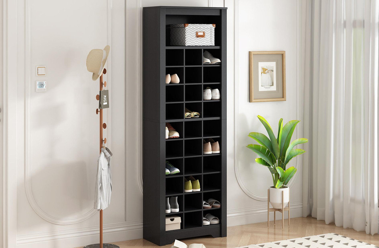 Hokku Designs Contemporary Shoe Cubby Console - 30-Slot Stylish Storage ...