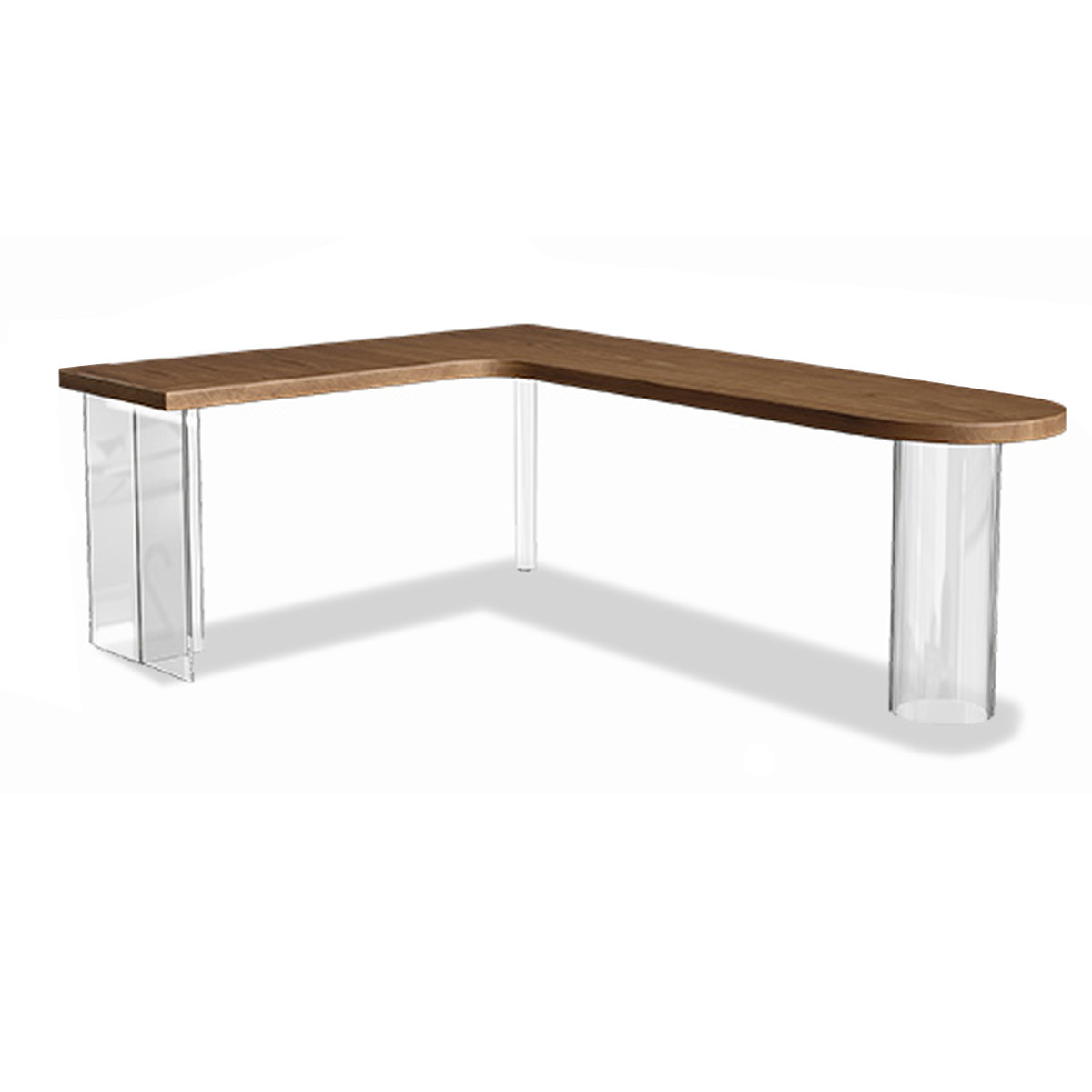 Orren Ellis Solid Wood L-Shaped Desk with Floating Acrylic Legs ...