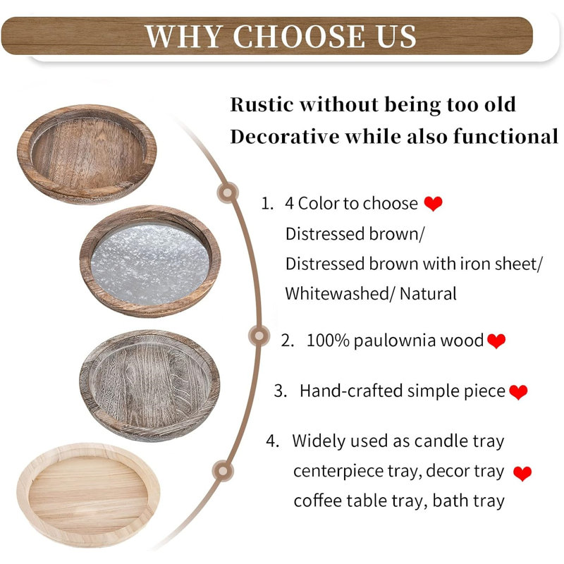 Gracie Oaks Rustic Round Wooden Serving Tray - Vintage Butler Tray ...