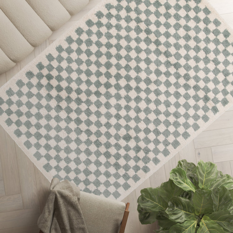 Ebern Designs Machine Woven Rug, Chequered, Blue & Reviews | Wayfair.co.uk