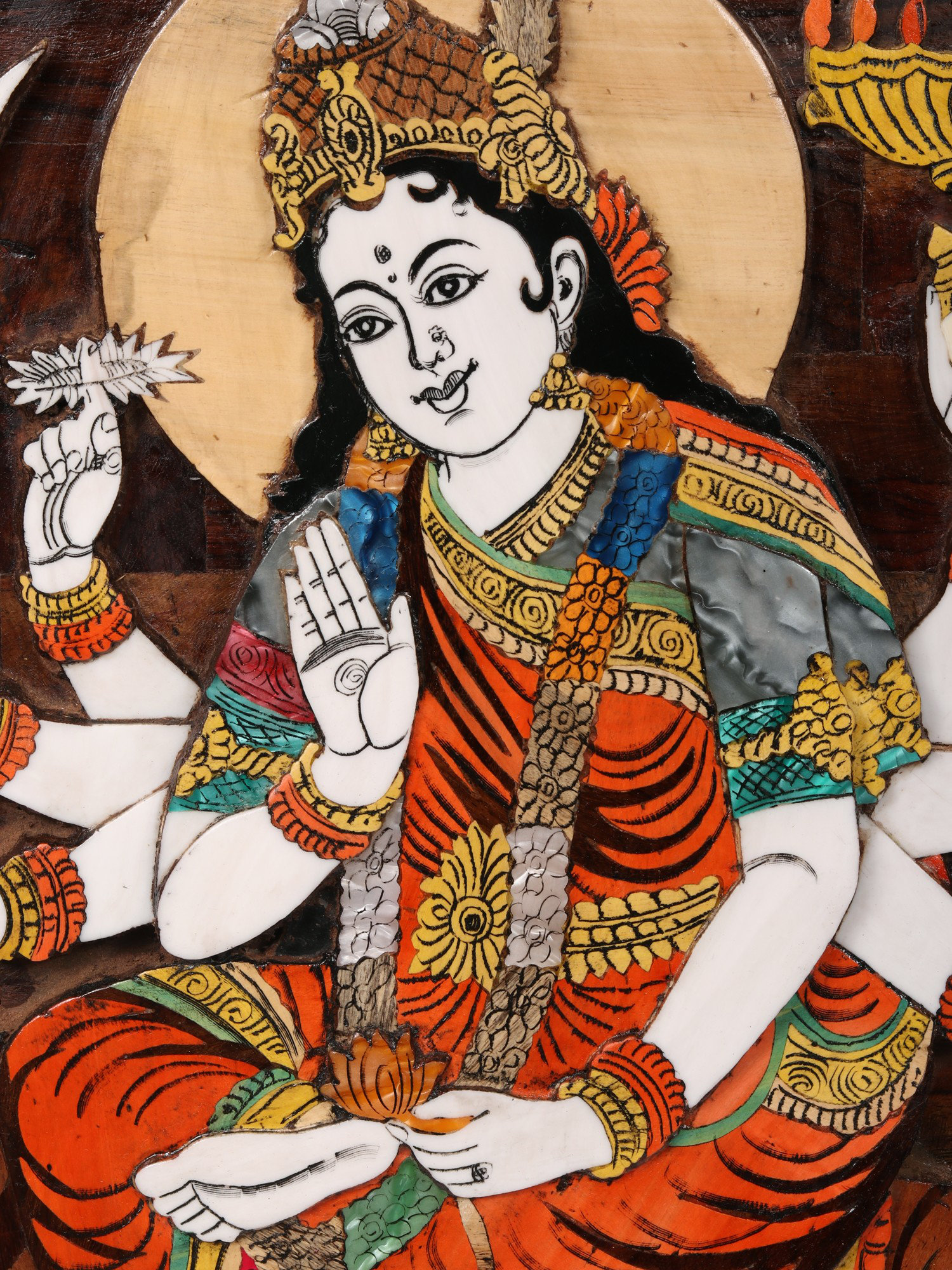 Exotic India 36" Ashtabhuja Goddess Durga | Natural Color On 3D Wood ...