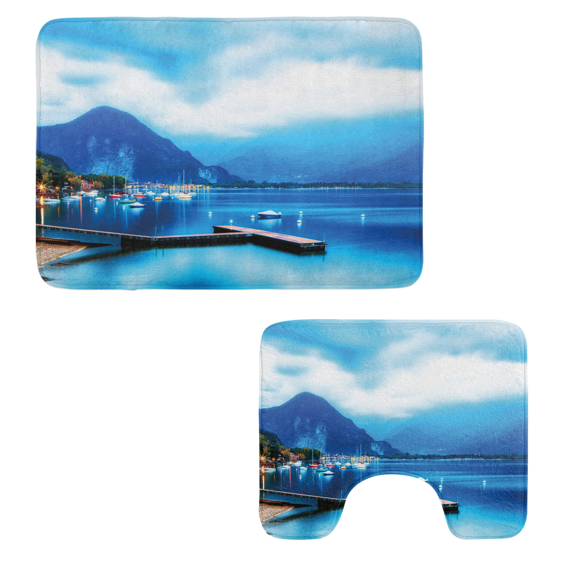 East Urban Home Blue Bathroom Rug Set 2 Pieces Rectangle & Contour Mats ...