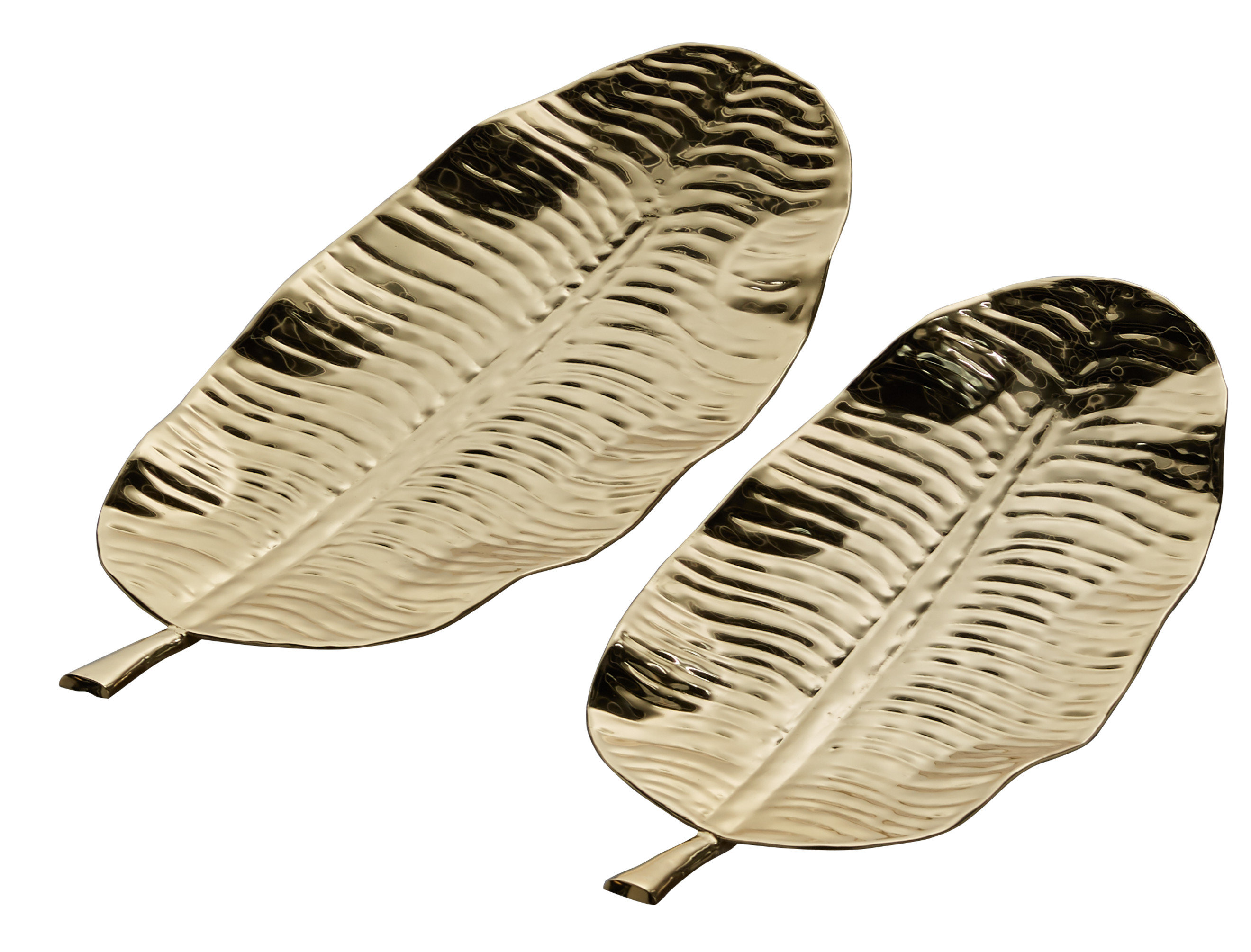 Novogratz Small Leaf Shaped Display And Serving Steel Trays In Metallic ...