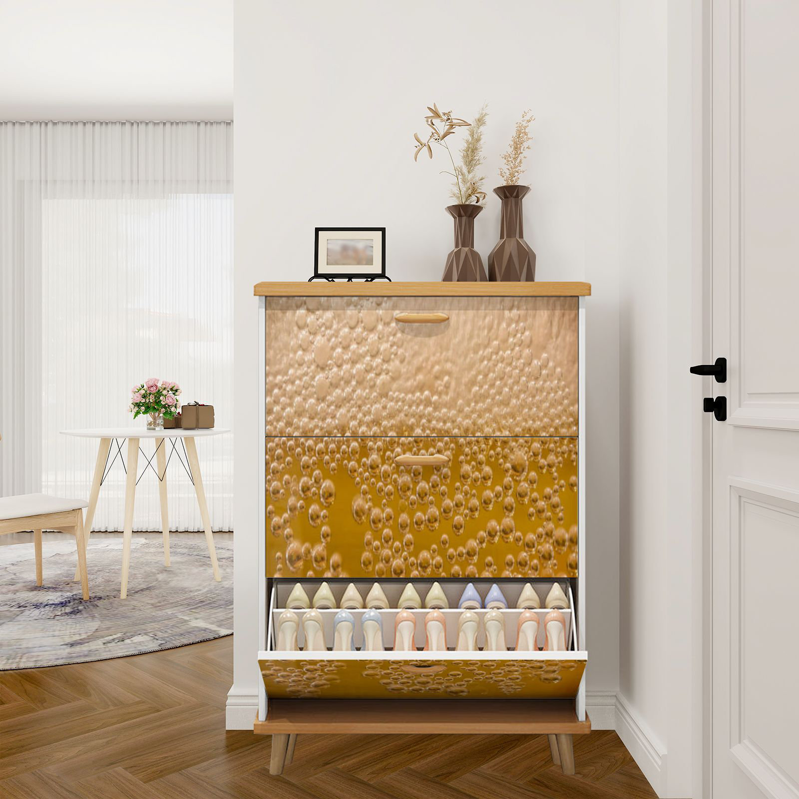 East Urban Home Shoe Storage Cabinet with 3 Flip Drawers for bubbles ...