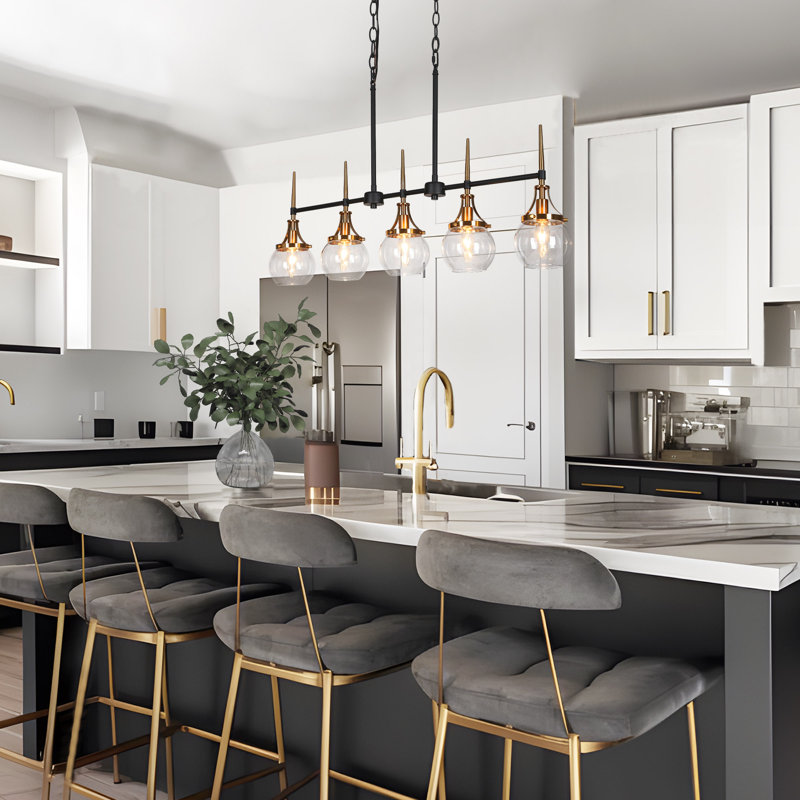 Mercer41 Loram 5 - Light 36" Wide Kitchen Island Linear Pendant ...