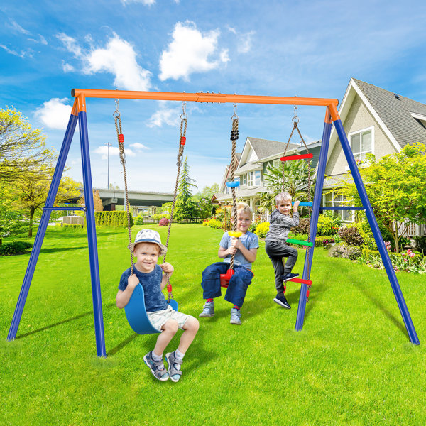 Jovego 3-In-1 Outdoor Swing Set For Kids, 470Lbs Capacity, Adjustable ...