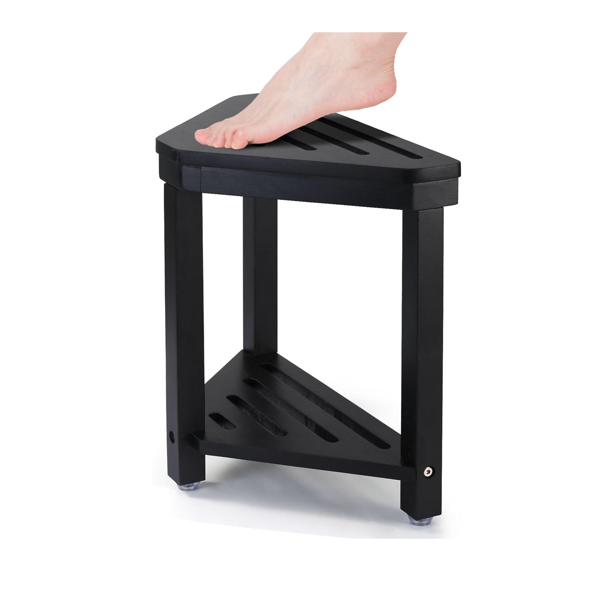 Lark Manor Arum And Corner Shower Stool: 14In Acacia Wood Triangle Foot ...