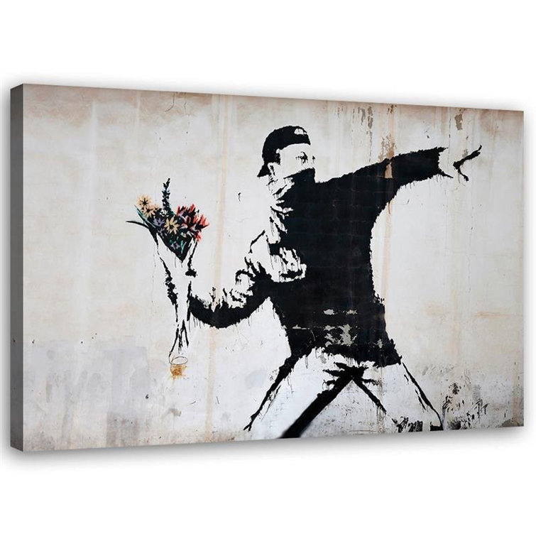 Rosalind Wheeler Banksy Throwing Flowers Street Art - Wrapped Canvas ...