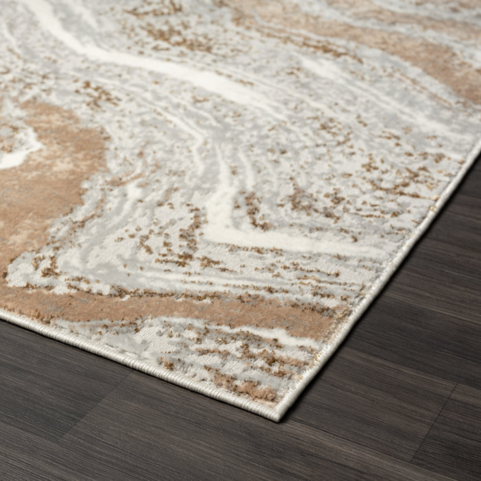 Orren Ellis Marble Abstract Brown Beige Gold Area Rug | Wayfair