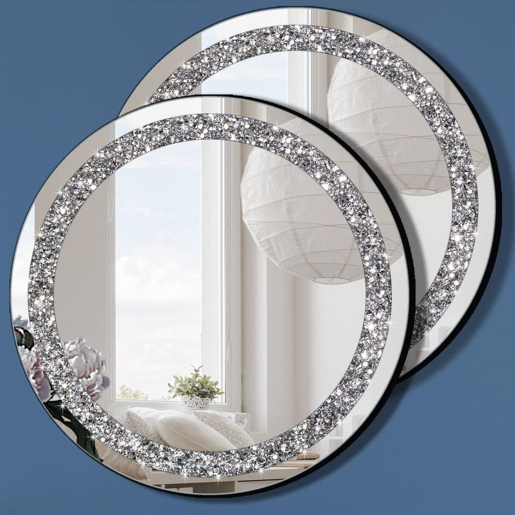 Mercer41 2-pack 12" Crystal Diamond Silver Round Mirrors With Iron ...