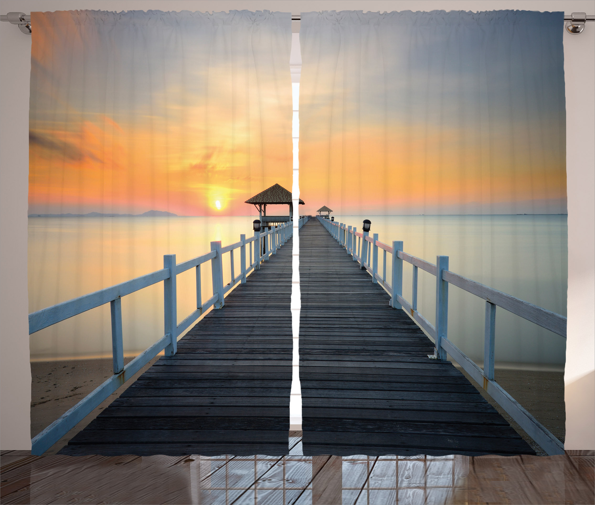 East Urban Home Landscape Sunset Decor Graphic Print Semi-Sheer Rod ...