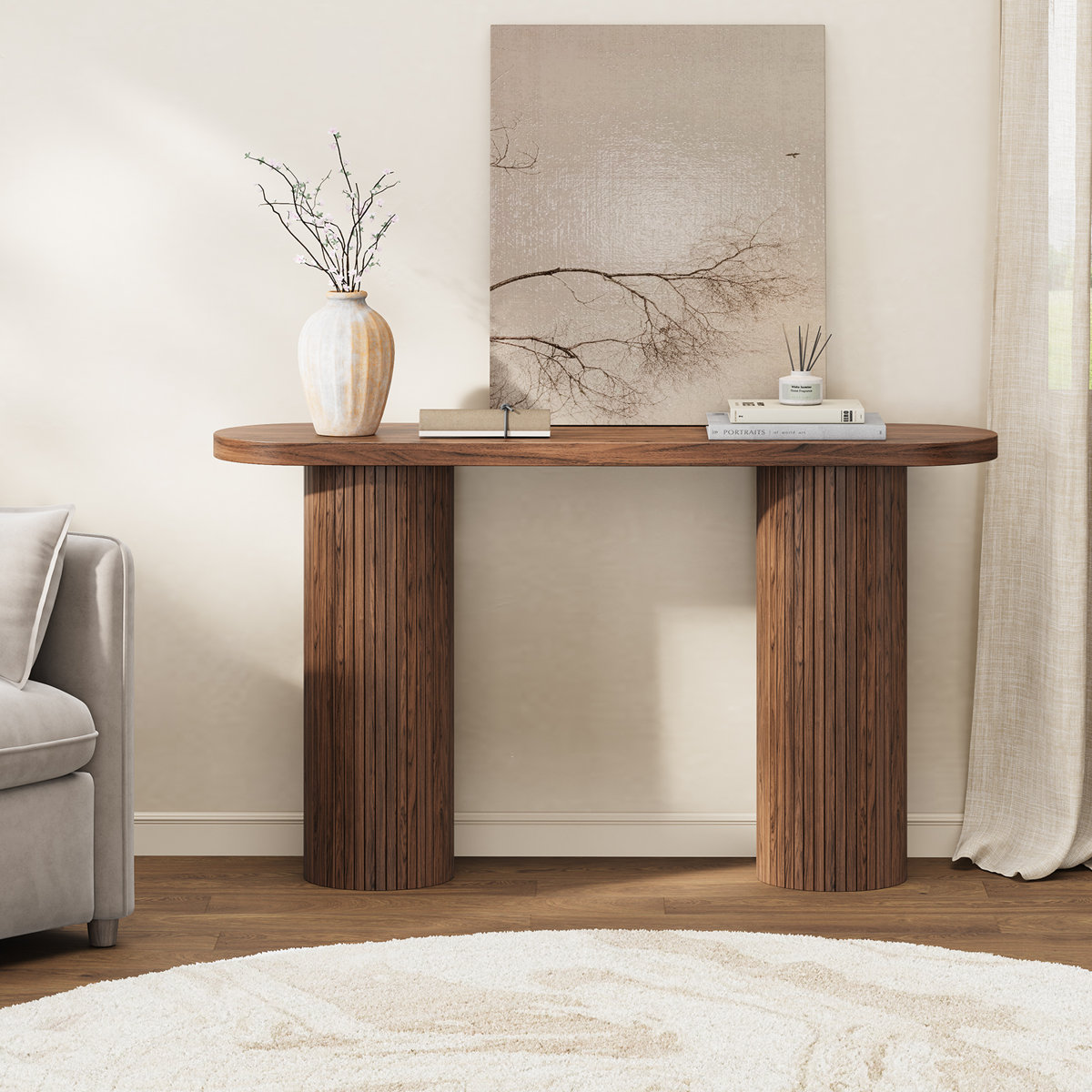 Latitude Run® Console 55 po Tambour avec plateau de table ovale pour ...