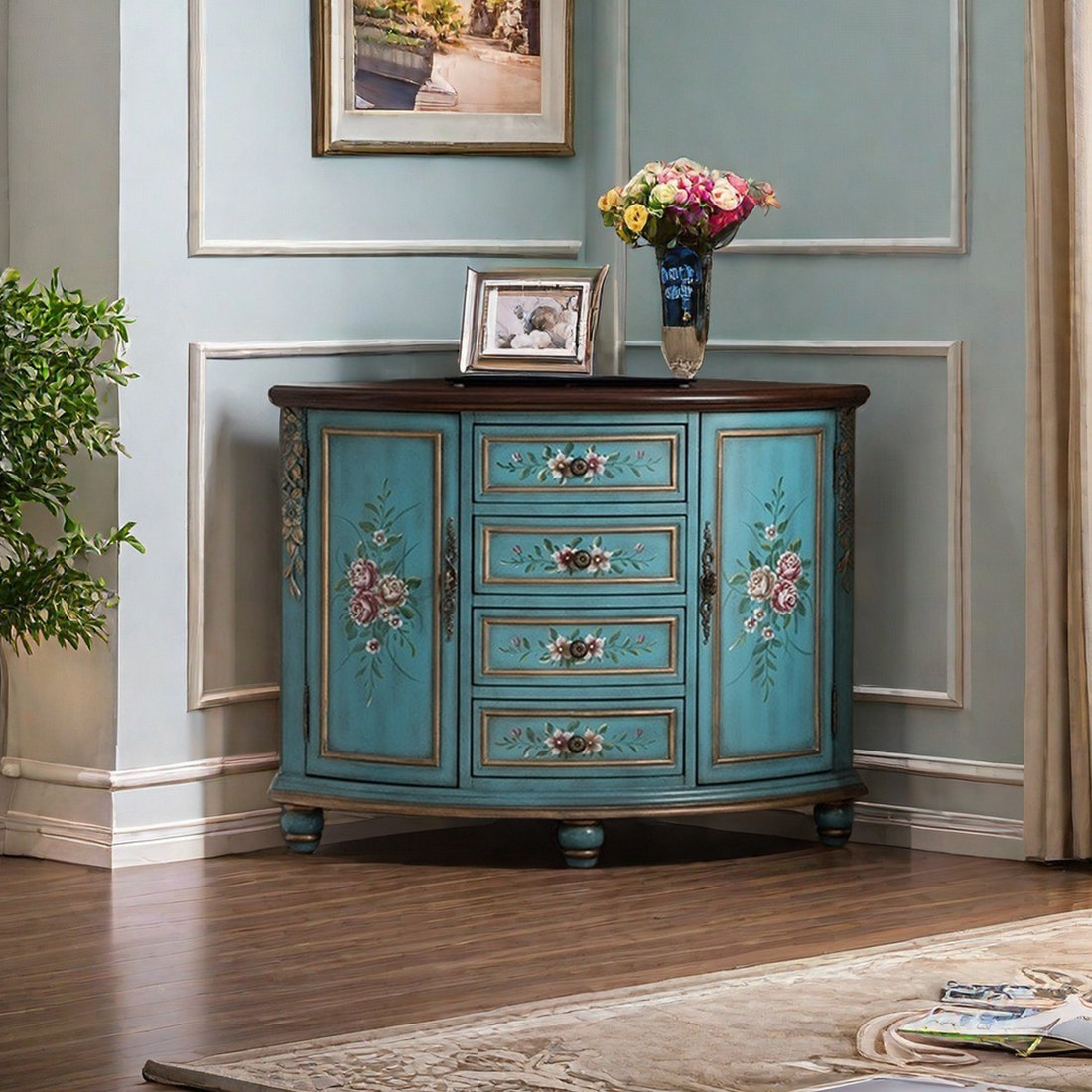 Ruthber Solutions Rustic Corner Cabinet with Vintage Handles | Wayfair