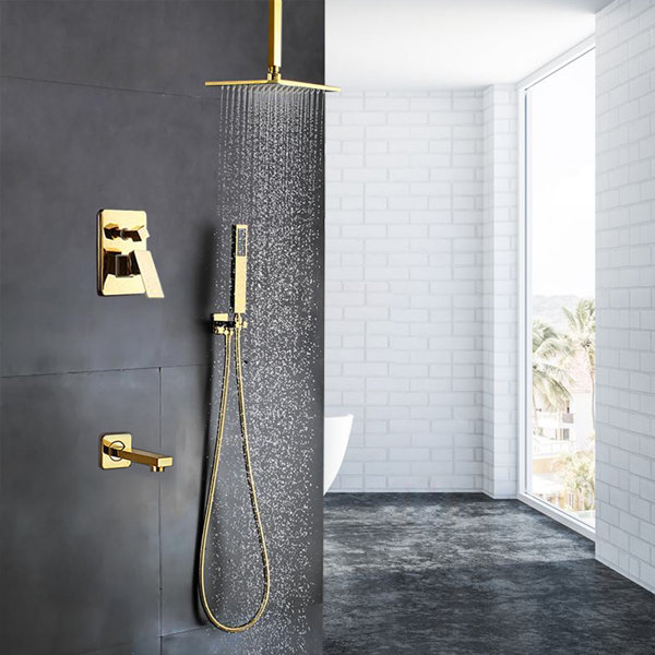 FontanaShowers LAquila Gold Ceiling Mount Shower Set with LED and Tub ...