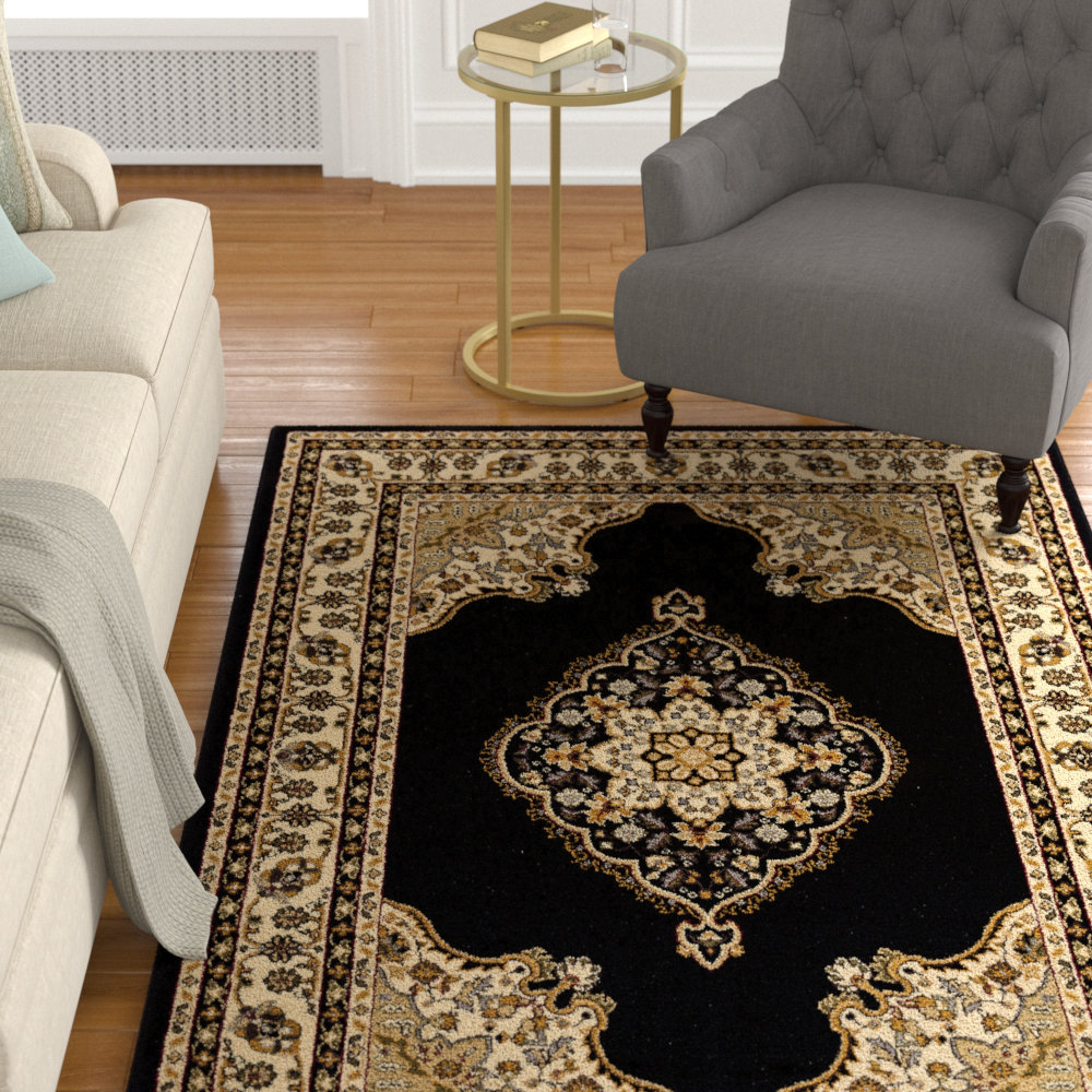 Astoria Grand Benny Oriental Beige/Black Area Rug & Reviews | Wayfair