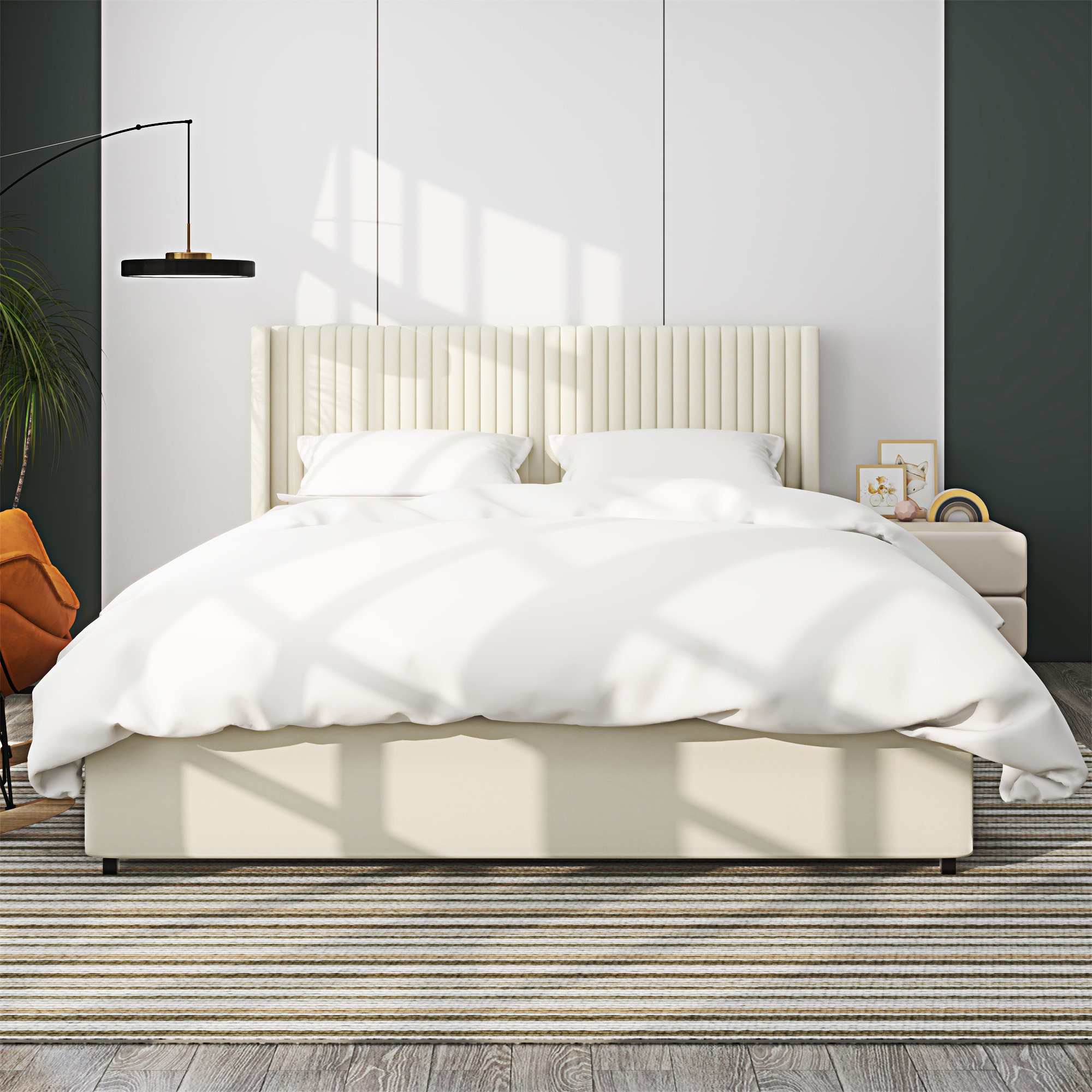 Mercer41 Patented 2-Drawer Storage Bed Ivory Velvet Upholstered ...