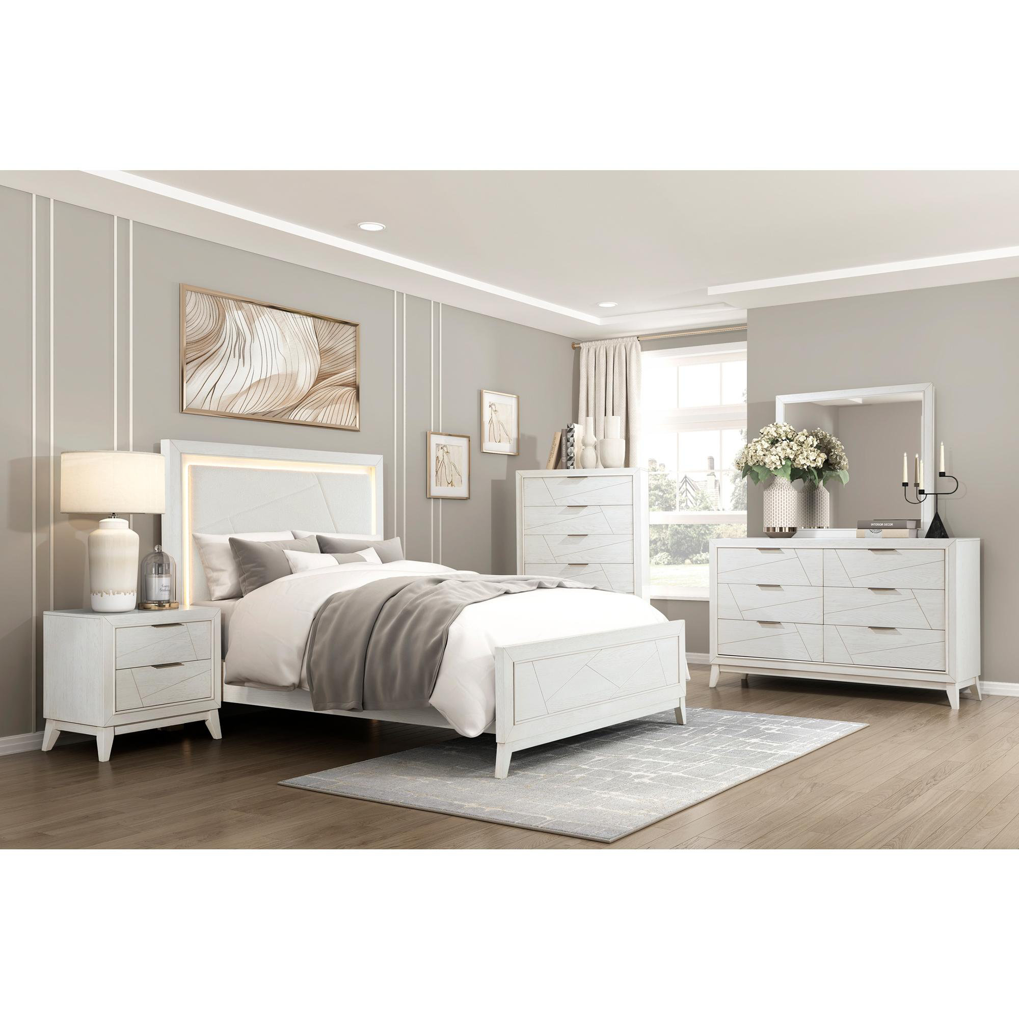Everly Quinn Modern 1pc Bed with LED Chenille Headboard | Wayfair