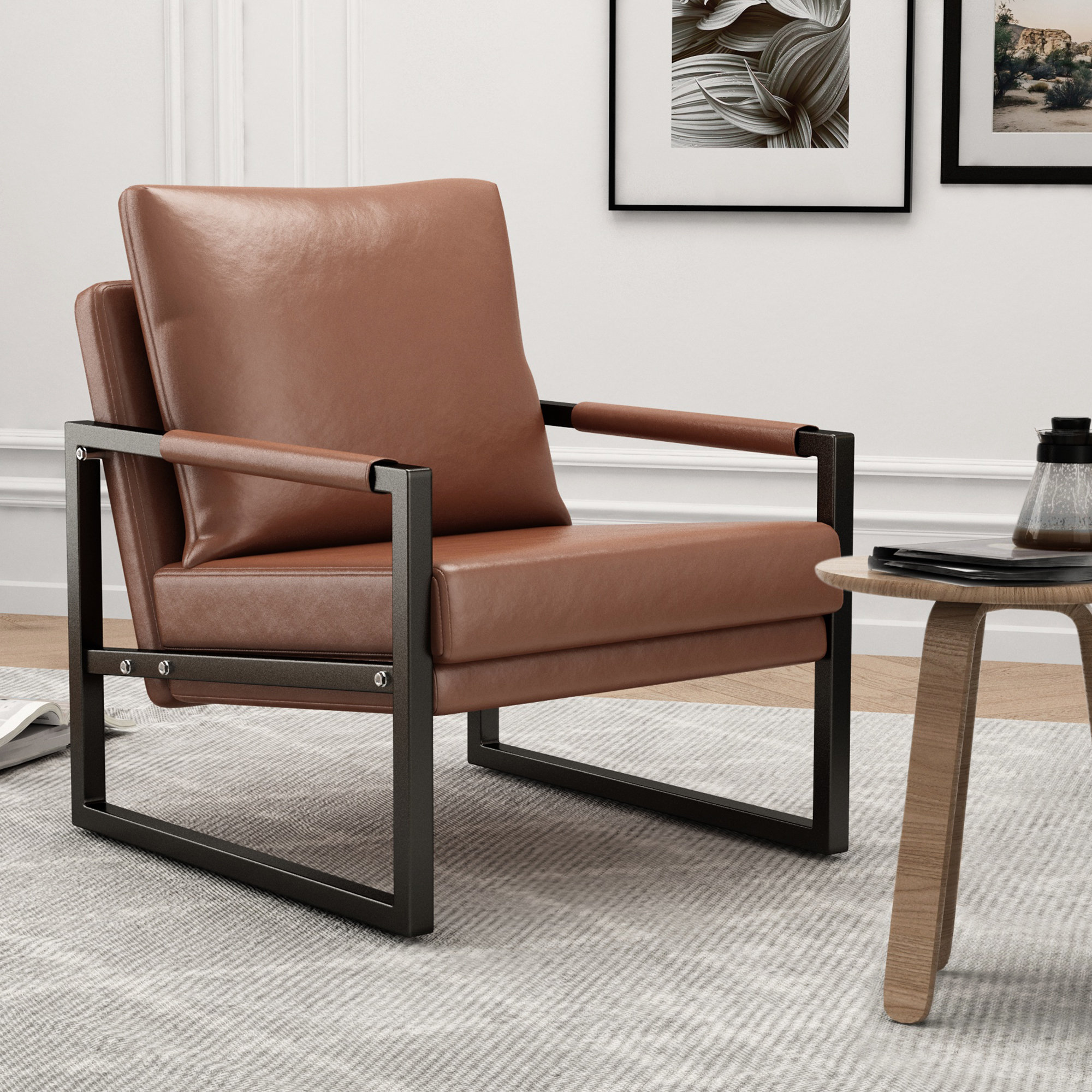 Latitude Run® Overstuff Soft Fauxleather Accent Chair With A Pillow ...