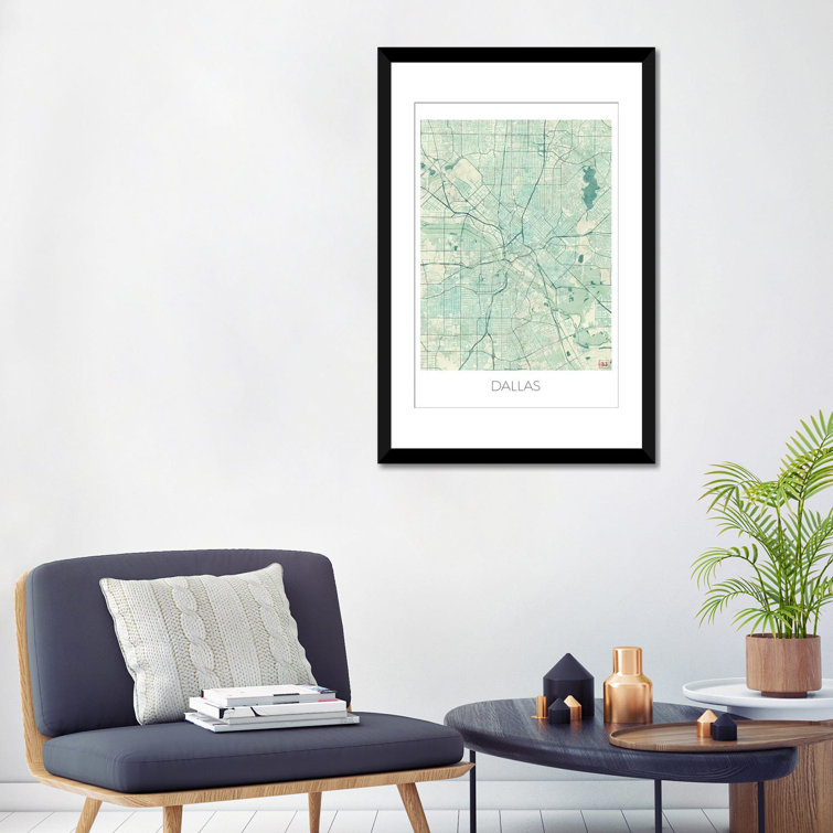 East Urban Home " Dallas Vintage Blue Watercolor Urban Blueprint Map ...