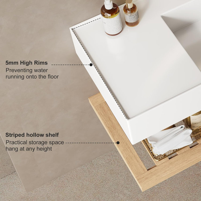 Ebern Designs 36”Bathroom Vanity with Vessel Sink,Wall-Mounted Floating ...