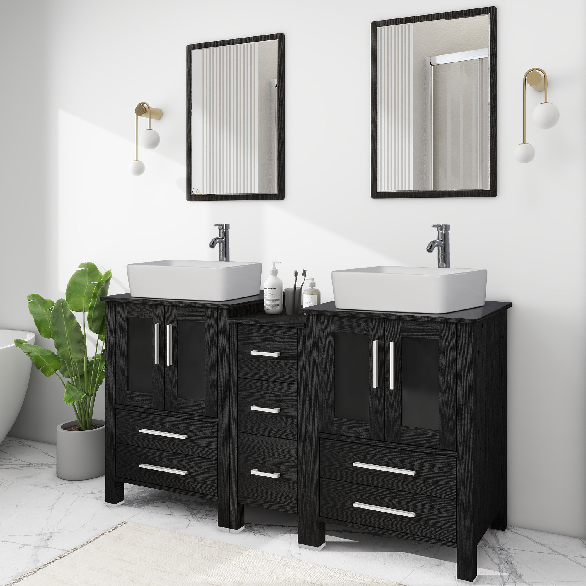 Ebern Designs Kenz 60'' Double Bathroom Vanity with Manufactured Wood Top - Wayfair Canada