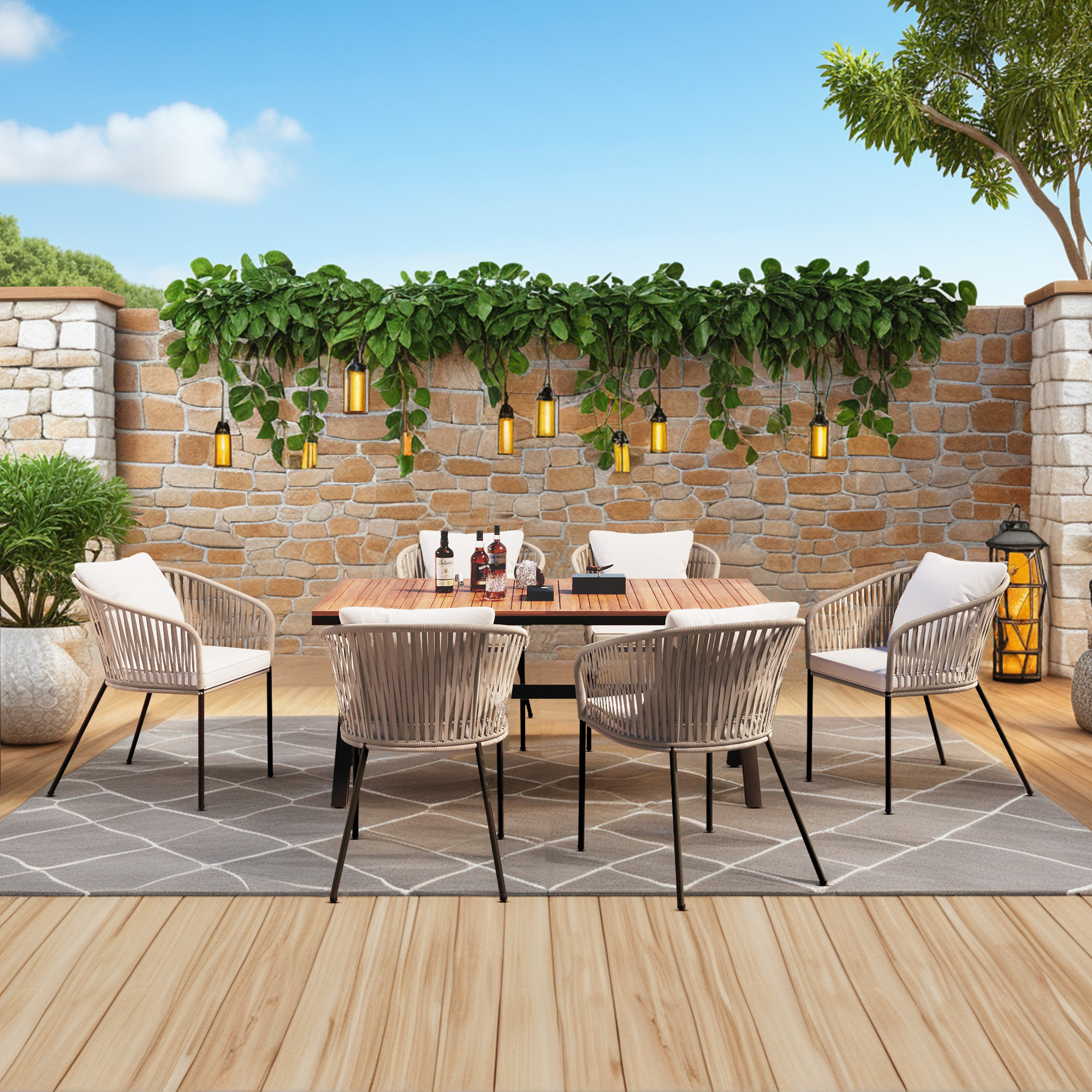 Bayou Breeze 7 Pieces All-Weather Outdoor Furniture Set with Dining ...