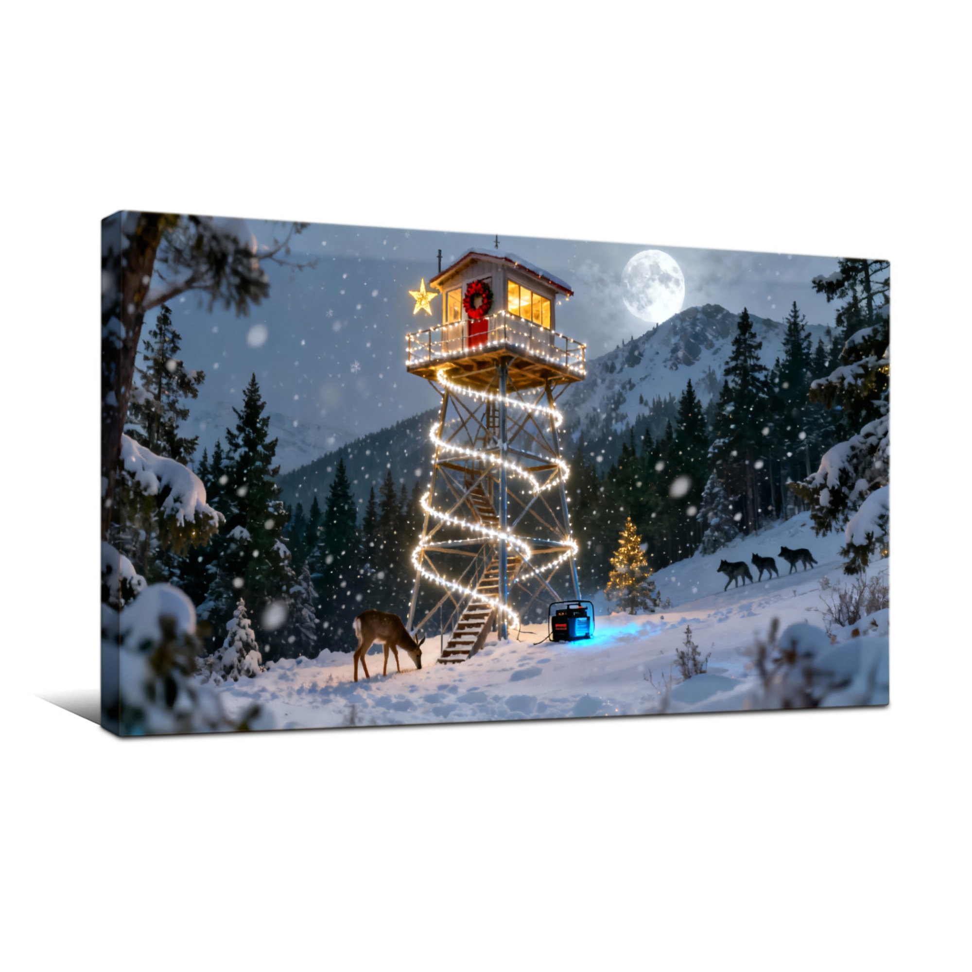August Grove® Christmas Winter Tower Lights Deer Moon Forest Snowscape ...