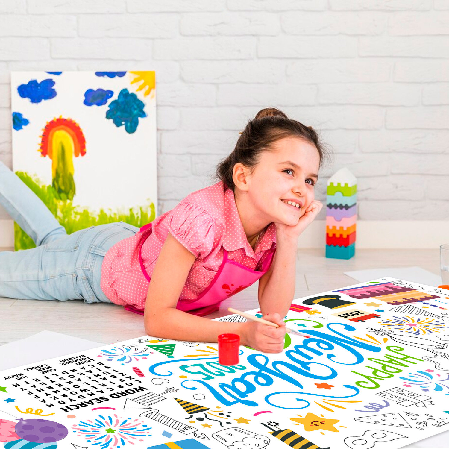 The Holiday Aisle® Giant New Years Coloring Poster, 71''x31.5'' Happy ...