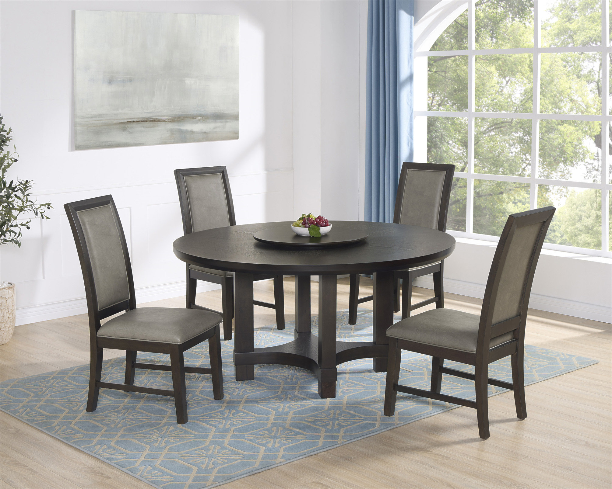 Wildon Home® transitional Round Table With Lazy Susan PU Upholstered ...