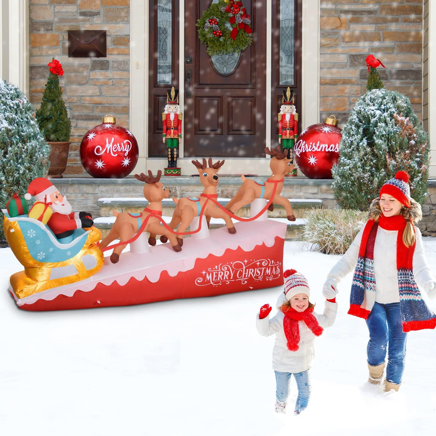The Holiday Aisle® 8.9 FT Christmas Inflatable Santa Claus On Sleigh ...