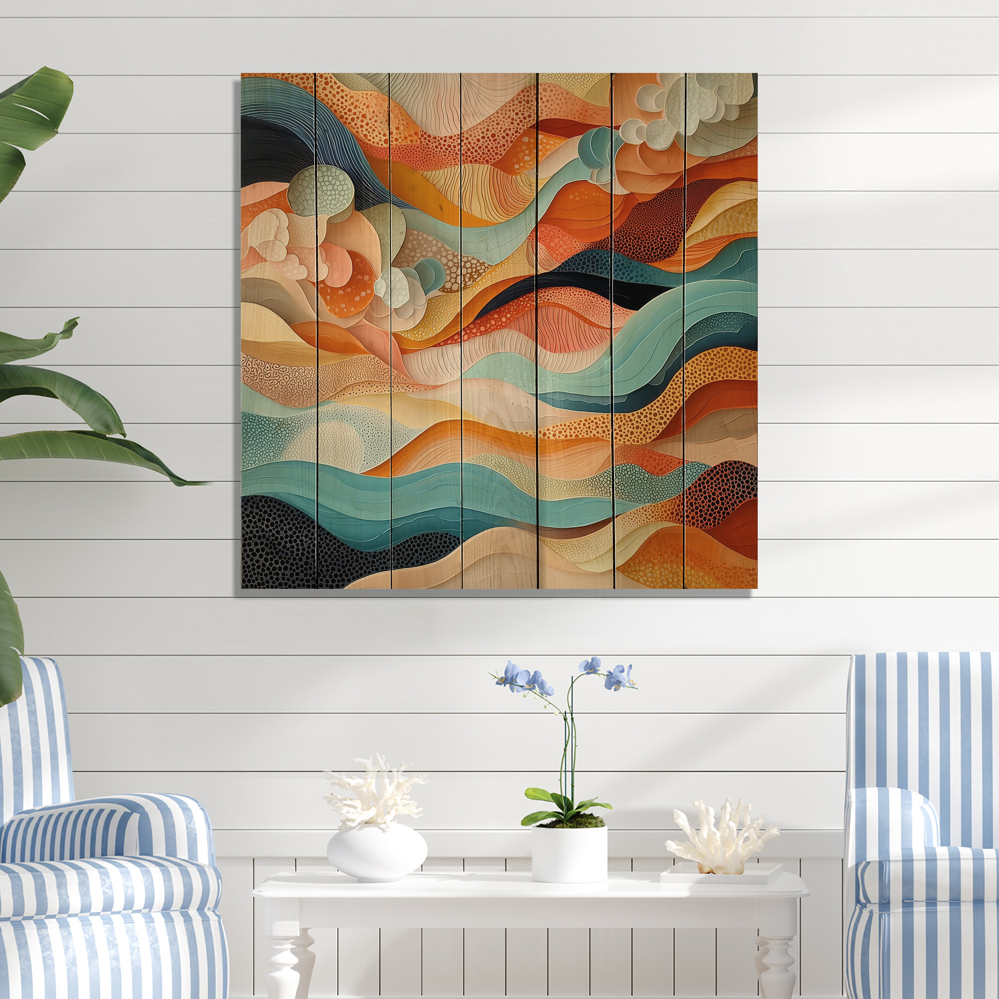 Ophelia & Co. Abstract Coral Oceanic Waves Of Eternity II - Coral Wood Wall Art - On Natural ...