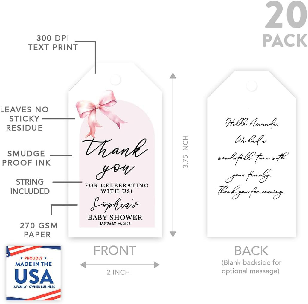 Koyal Wholesale 2X3.75 Inch Custom Modern Bow Baby Shower Tags For ...