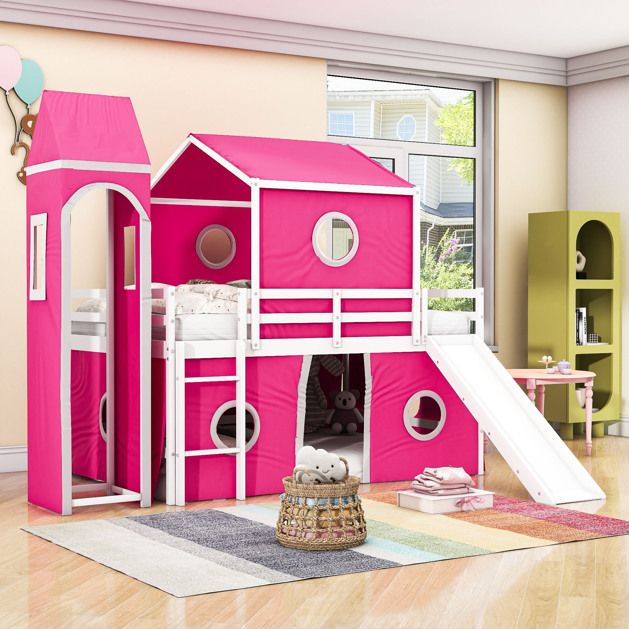 Harper Orchard Protivin Wooden Bunk Bed with Slide and Tower | Wayfair