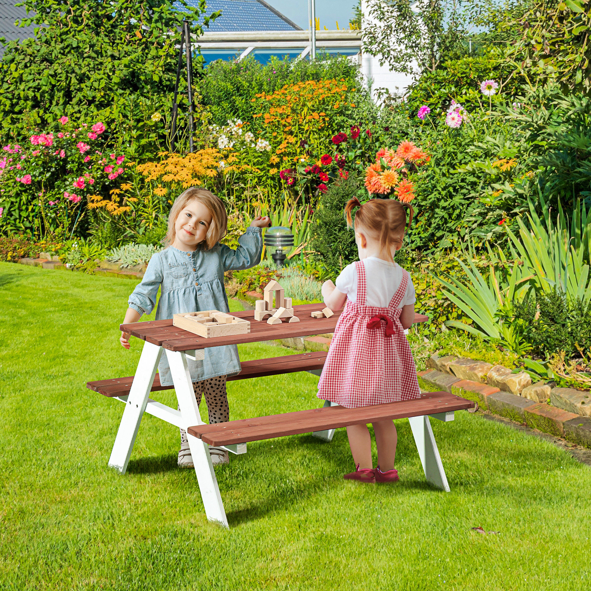 Arlmont & Co. Nhya Kids Rectangular Outdoor Table and Chair Set and Bench | Wayfair