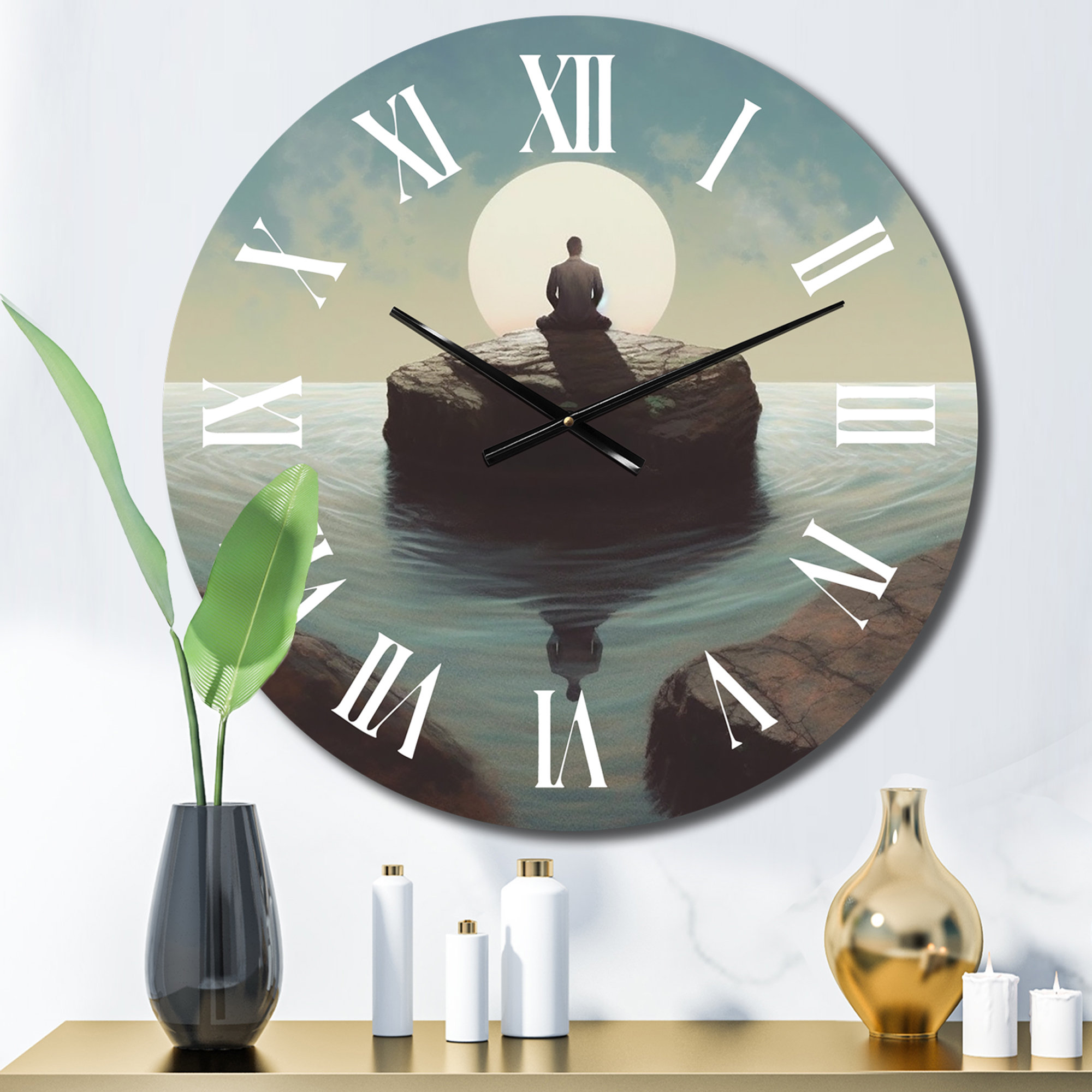 Design Art Mindfulness Gracious Woman Sunset Meditation I Wall Clock ...