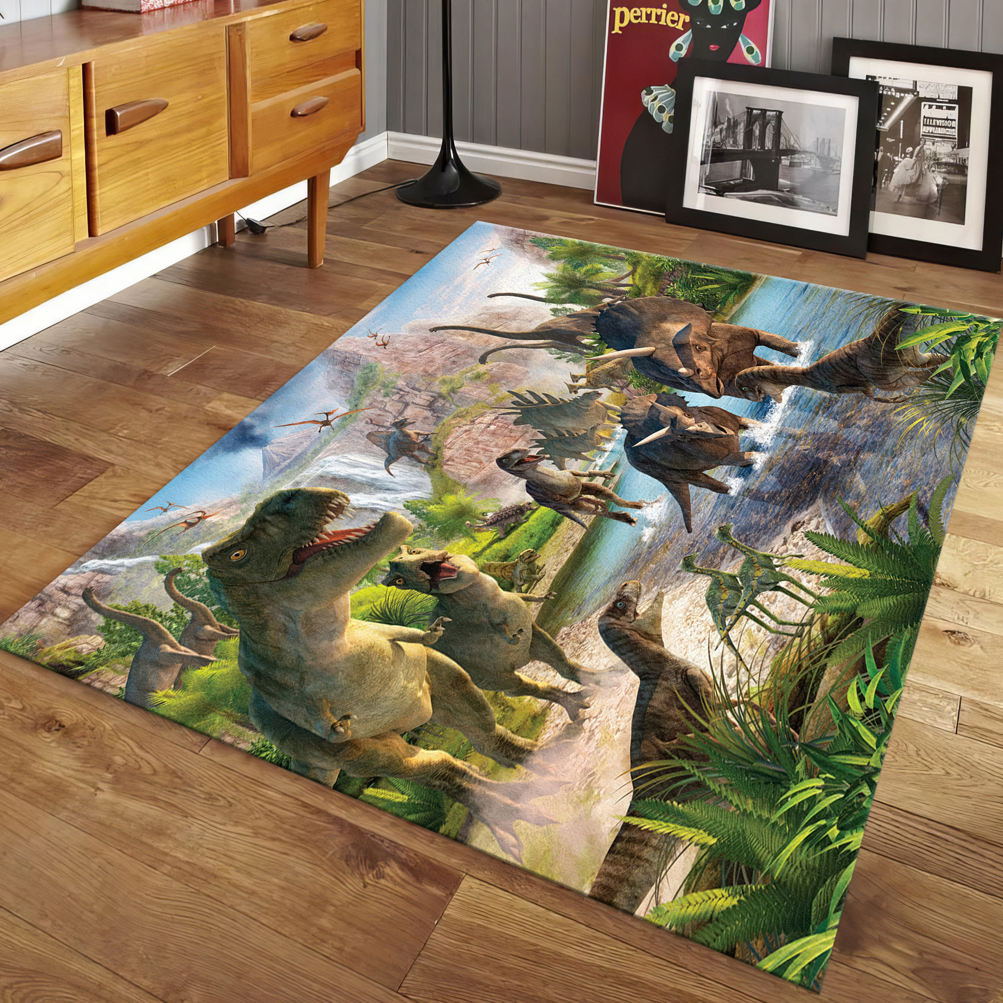 kayra export Chic Non Woven Thin Type Printed Rug with Geometric ...