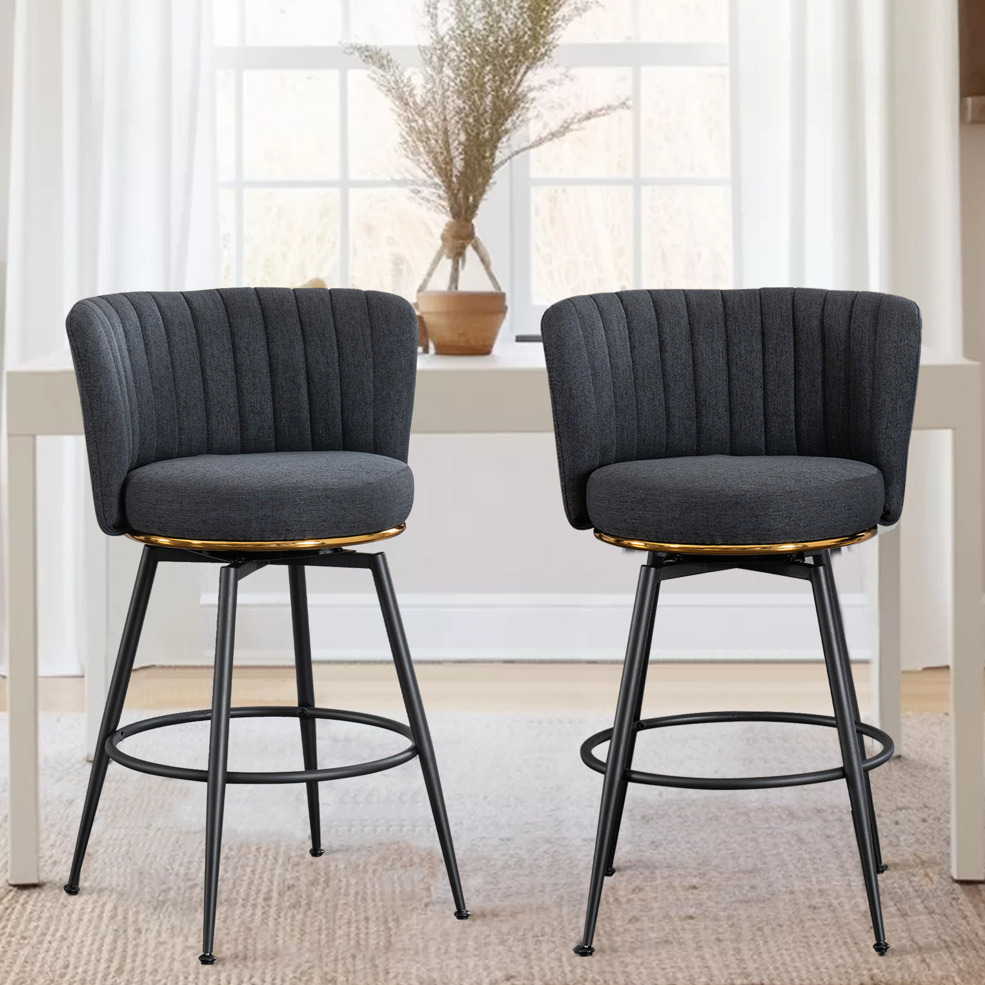 Mercer41 Jigna 25'' Swivel Bar Stool Counter Stools with Back | Wayfair